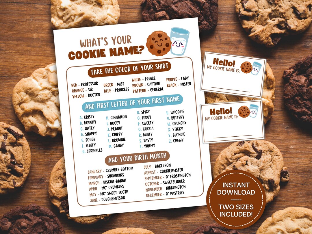 What's Your Cookie Name Game + Name Tags, Cookies & Milk Birthday Party ...