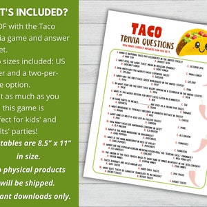 Taco Trivia Game, Cinco De Mayo Game, Printable Mexican Fiesta Party ...