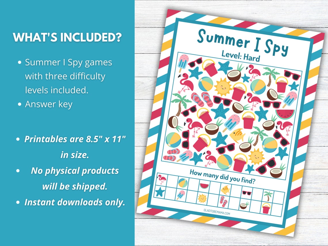 Summer I Spy Printable, I Spy Game for Kids, Summer Printable Activity ...