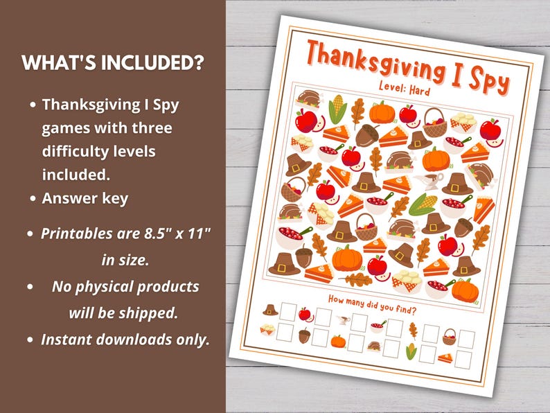 Thanksgiving I Spy Game for Kids, I Spy Printable, Seek and Find, Look ...
