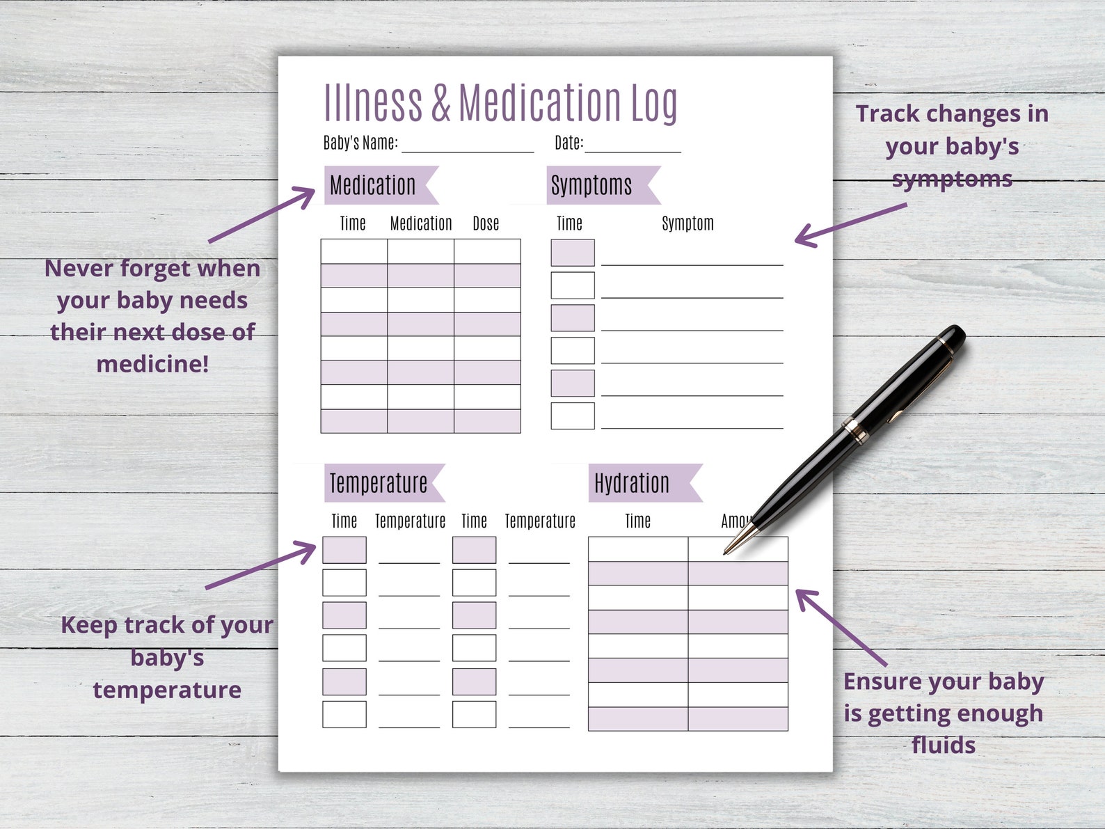 Child Illness and Medication Log, Fever Tracker, Symptom Tracker ...