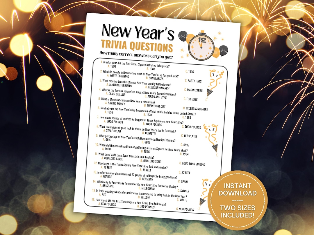 New Year's Trivia Game, New Year's Eve Trivia Printable, NYE Trivia ...