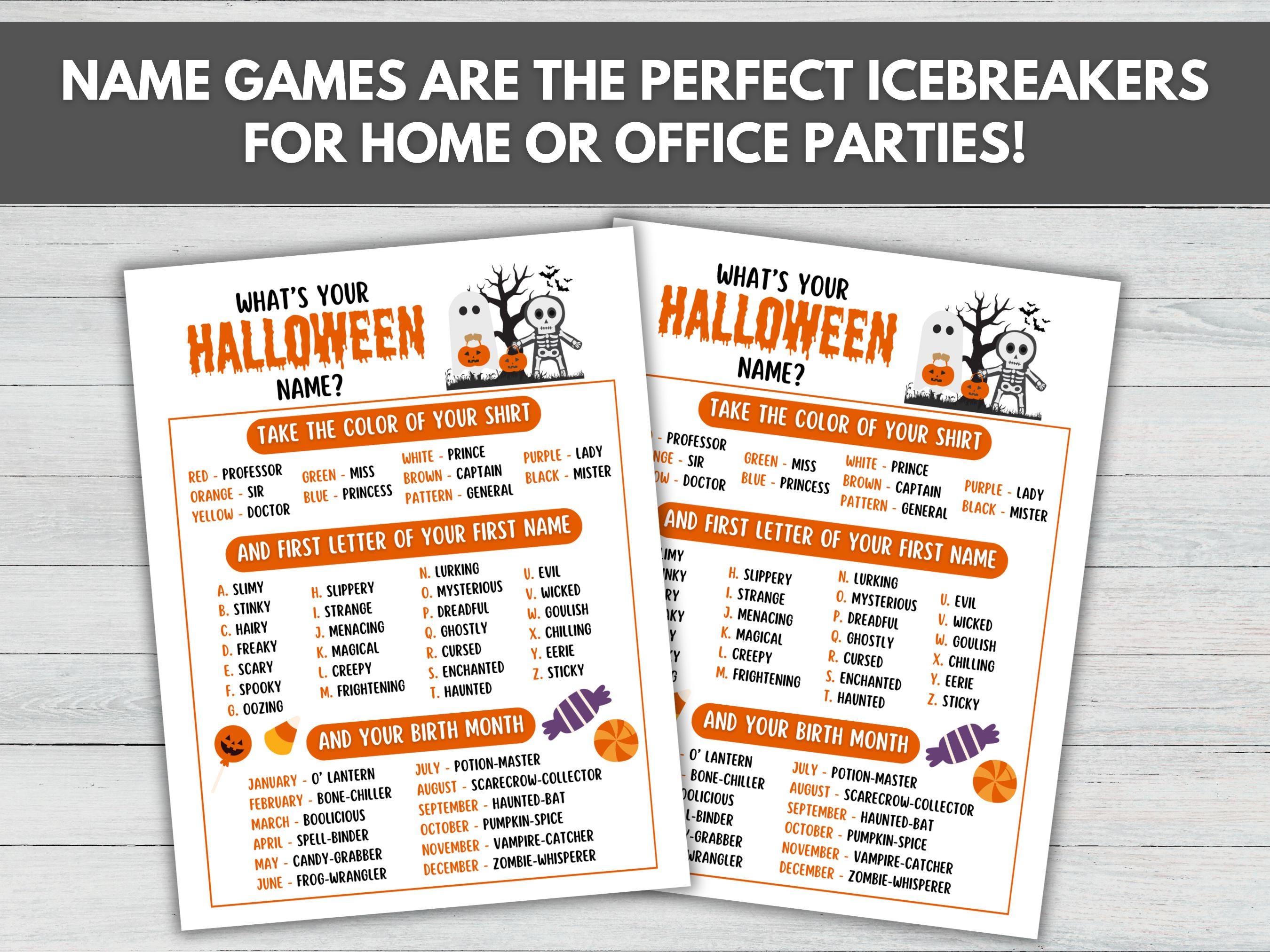 What's Your Halloween Name Game With Name Tags, Halloween Name ...