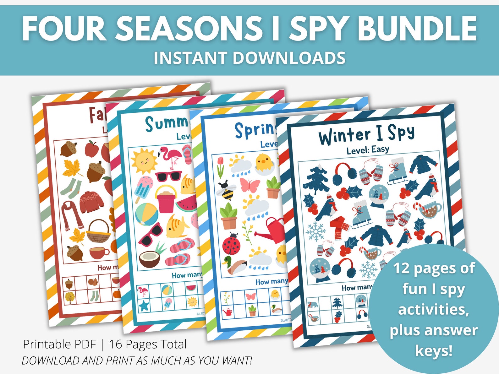 Seasons I Spy Printable, Four Seasons Activity, Winter, Spring, Summer ...