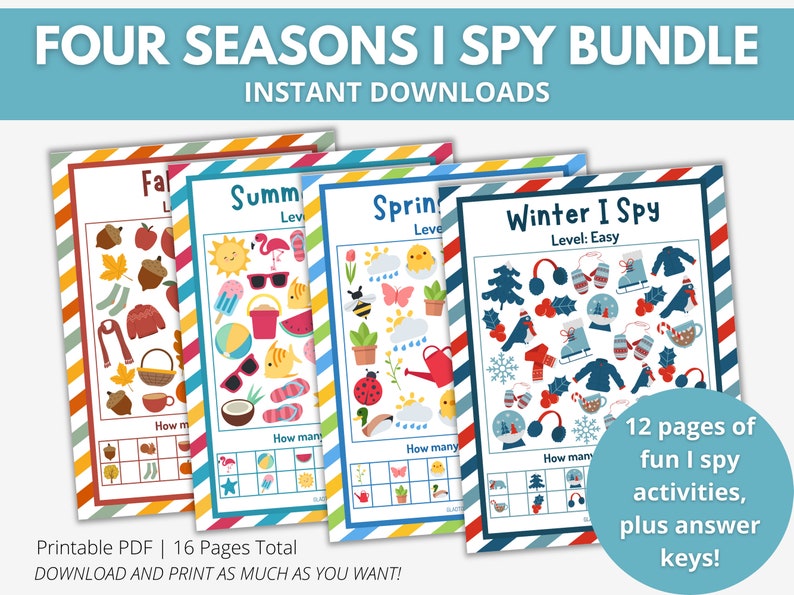 Seasons I Spy Printable, Four Seasons Activity, Winter, Spring, Summer ...