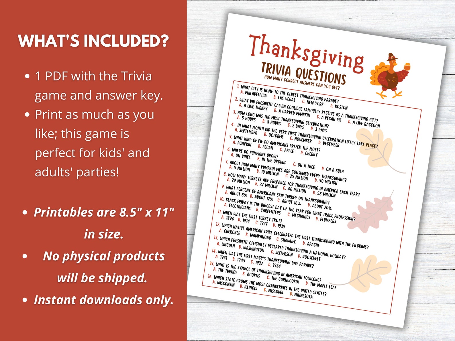 Thanksgiving Trivia Game, Printable Thanksgiving Trivia Questions, Fall ...