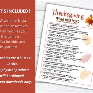 Thanksgiving Trivia Game, Printable Thanksgiving Trivia Questions, Fall ...