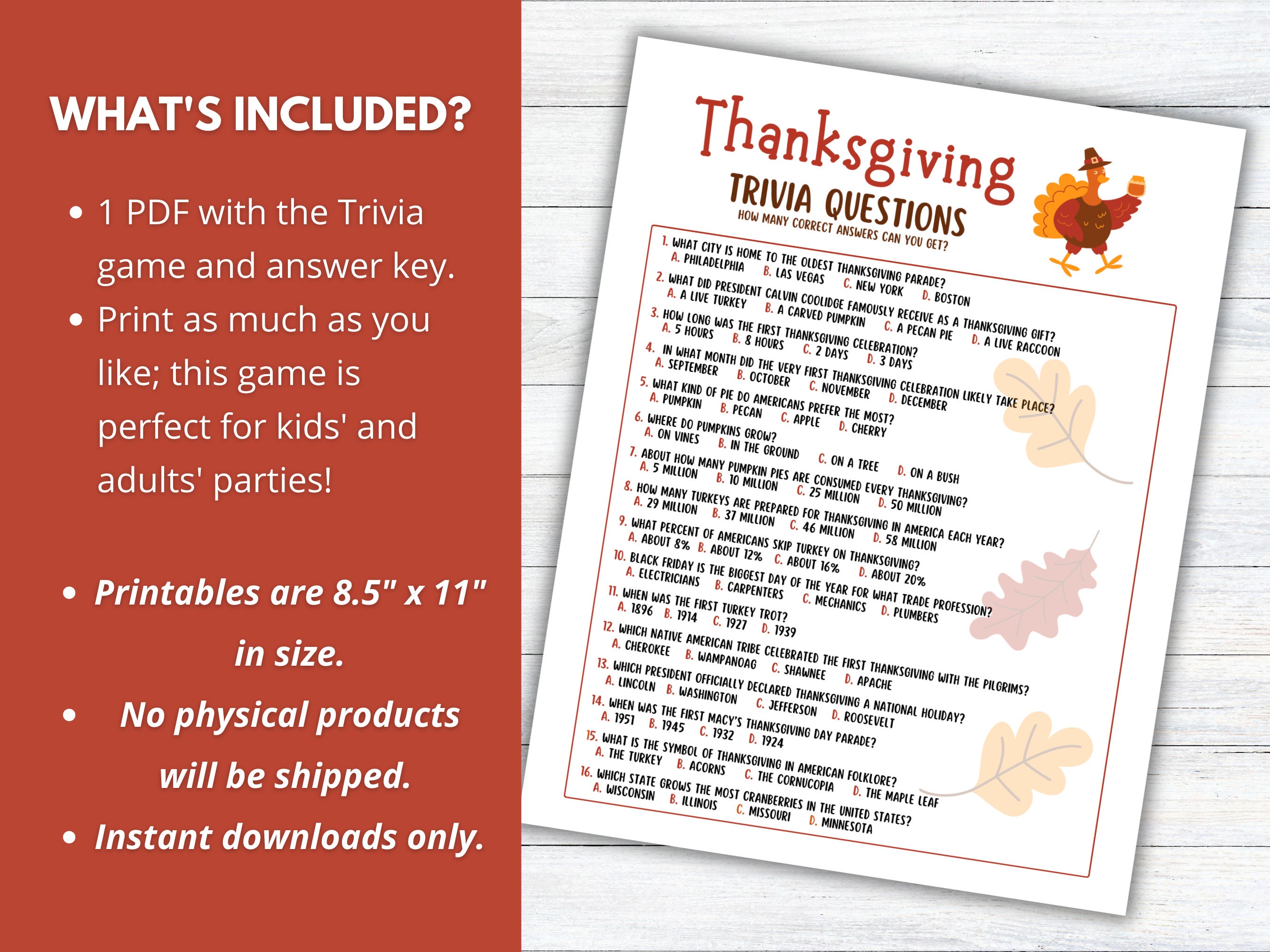 Thanksgiving Trivia Game, Printable Thanksgiving Trivia Questions, Fall ...