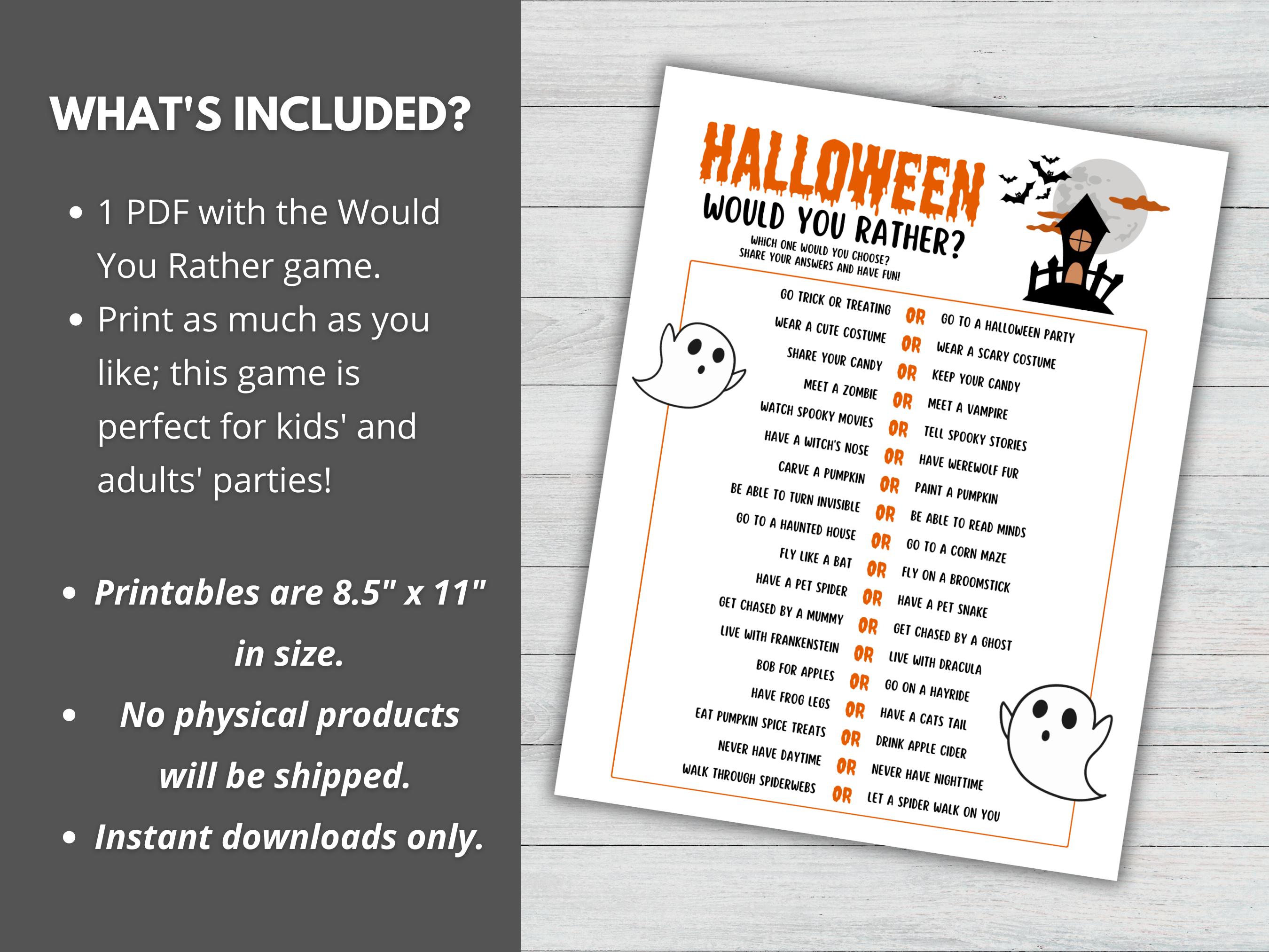 Halloween Would You Rather Game, Printable Halloween Party Activities ...
