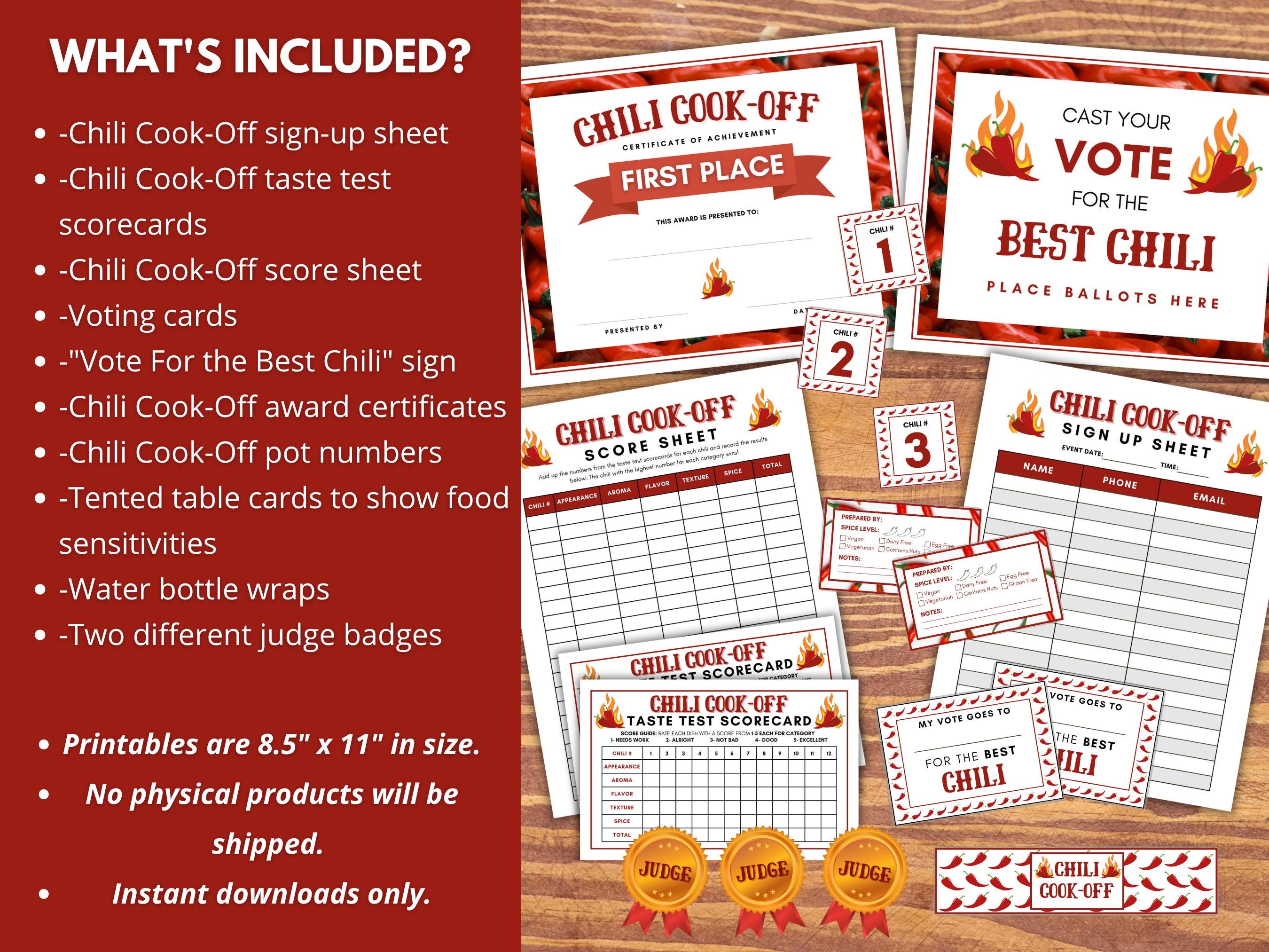 Chili Cook-off Contest Kit, Printable Chili Cook-off Party Award ...