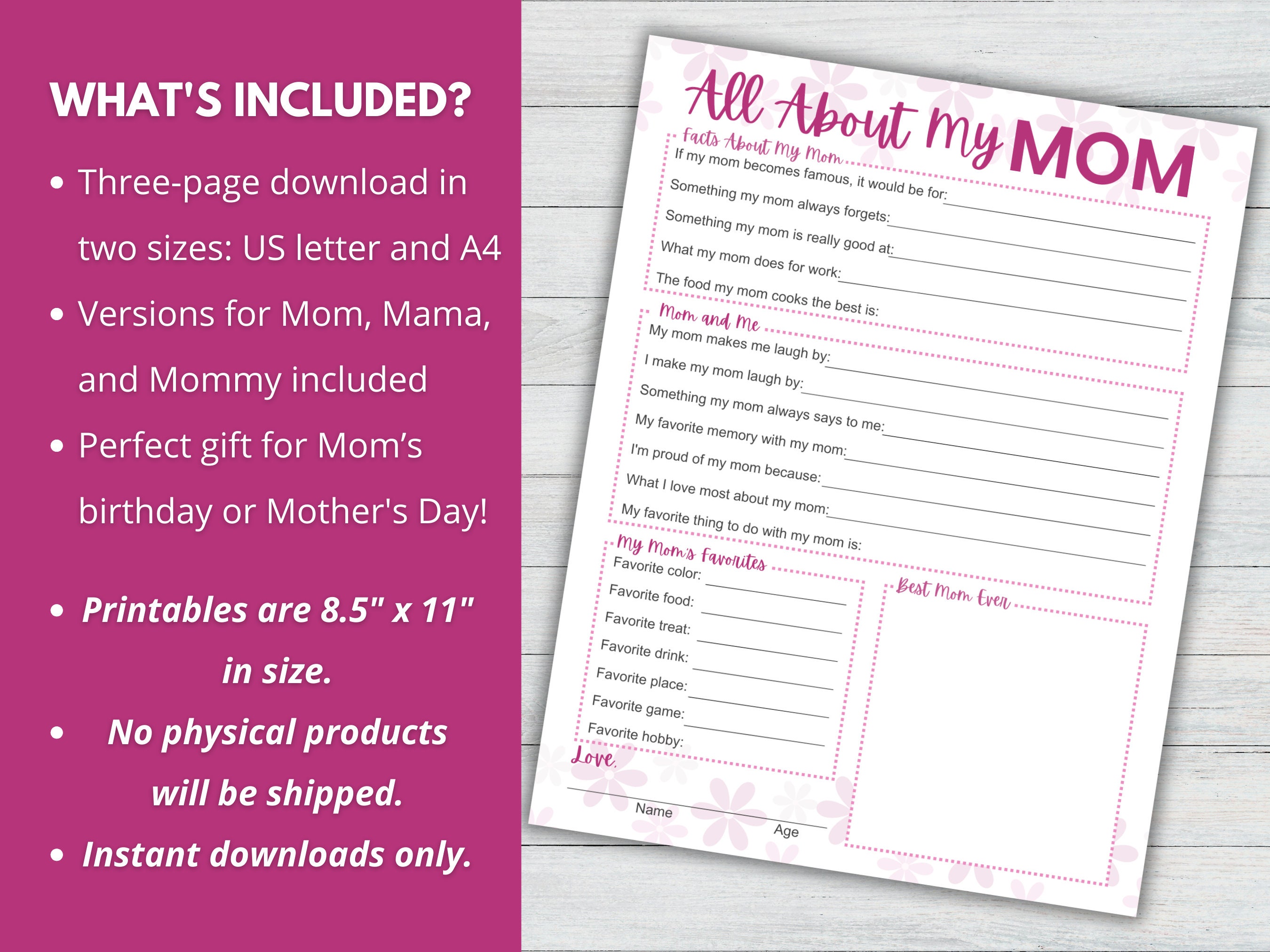 All About My Mom, Mothers Day Printable, All About Mom Printable ...