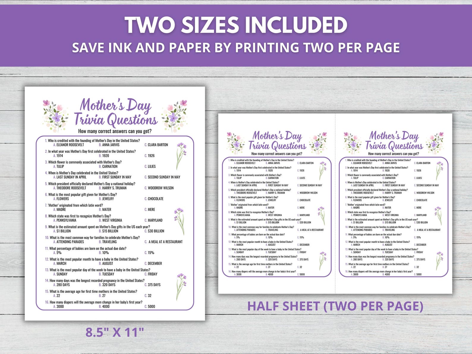 Mother's Day Trivia Game, Printable Mothers Day Quiz, Mothers Day Party ...