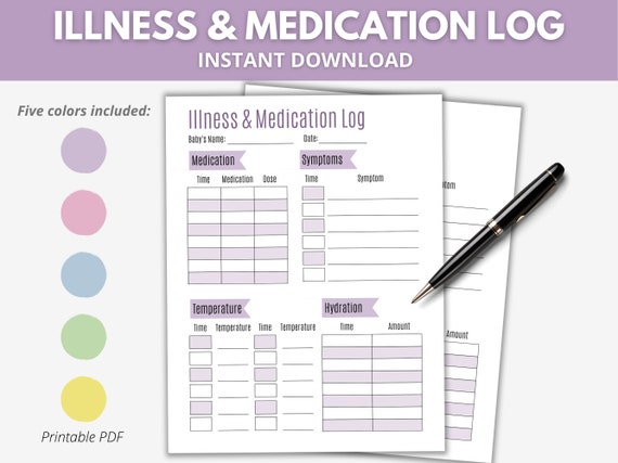 Illness & Medication Log Symptom Tracker Fever Tracker - Etsy