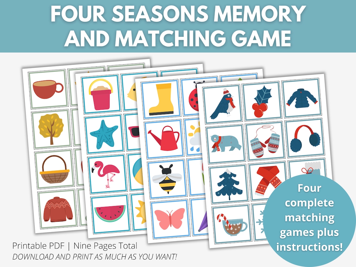 Seasons Memory & Matching Game, Preschool Activity, Seasons Memory Game ...