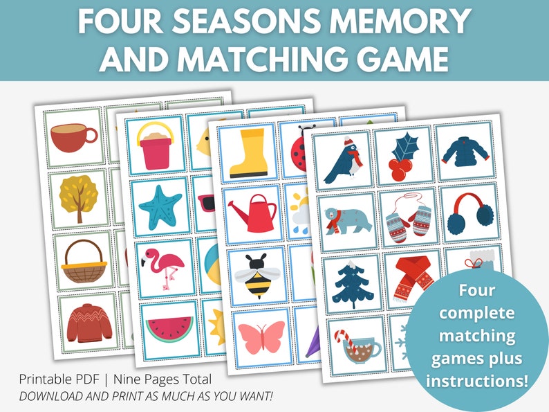 Seasons Memory & Matching Game, Preschool Activity, Seasons Memory Game ...