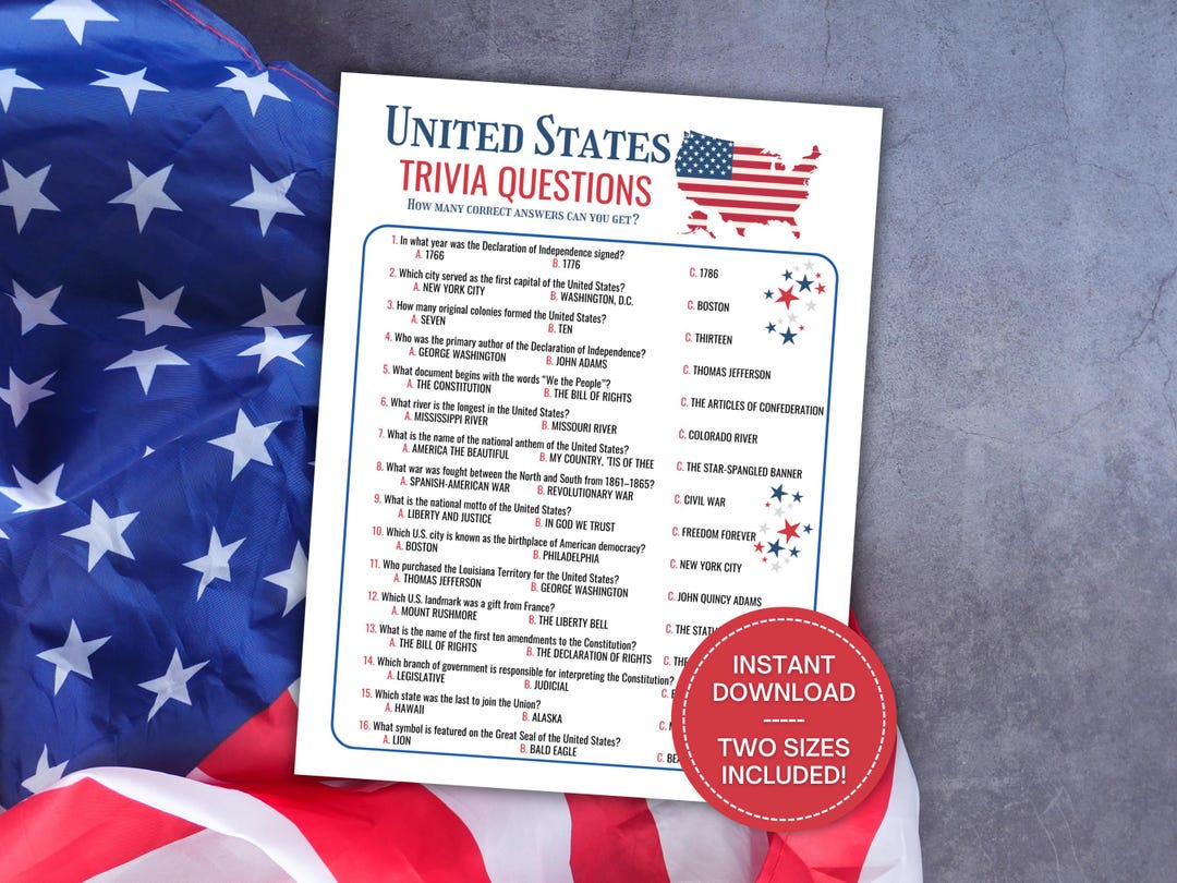 United States Trivia Game, USA Trivia, 4th of July Trivia, 250th ...