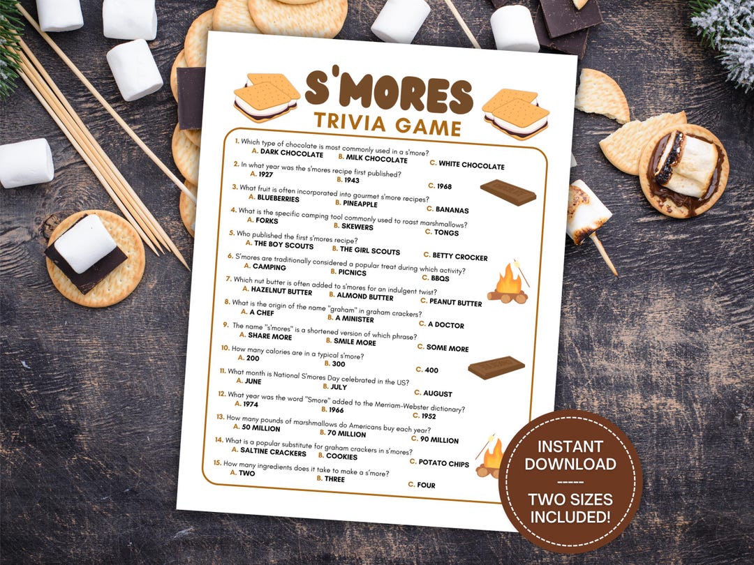 S'mores Trivia Game, Printable Campfire Game, S'mores Baby Shower ...