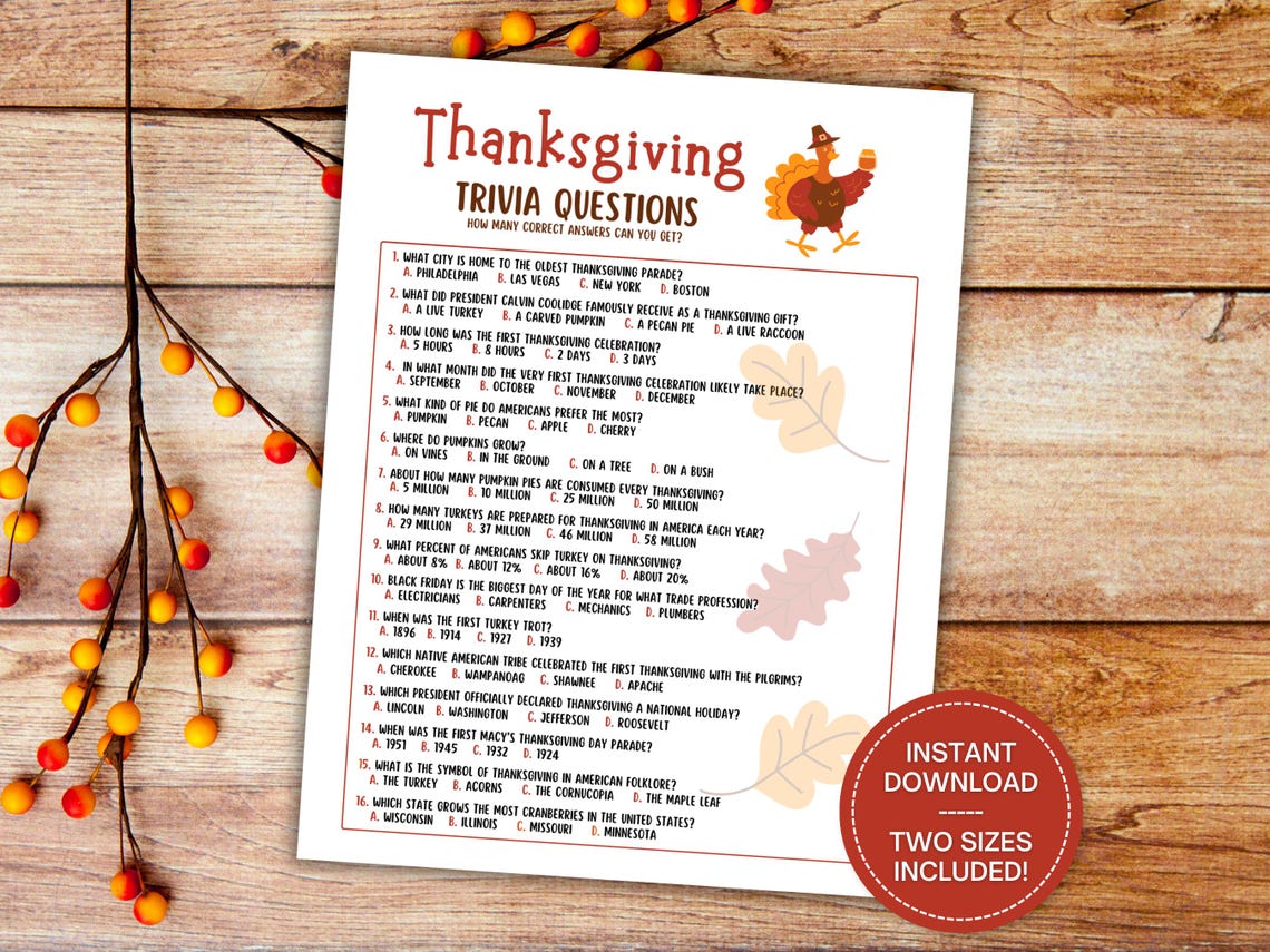 Thanksgiving Trivia Game Printable, Thanksgiving Trivia Questions ...