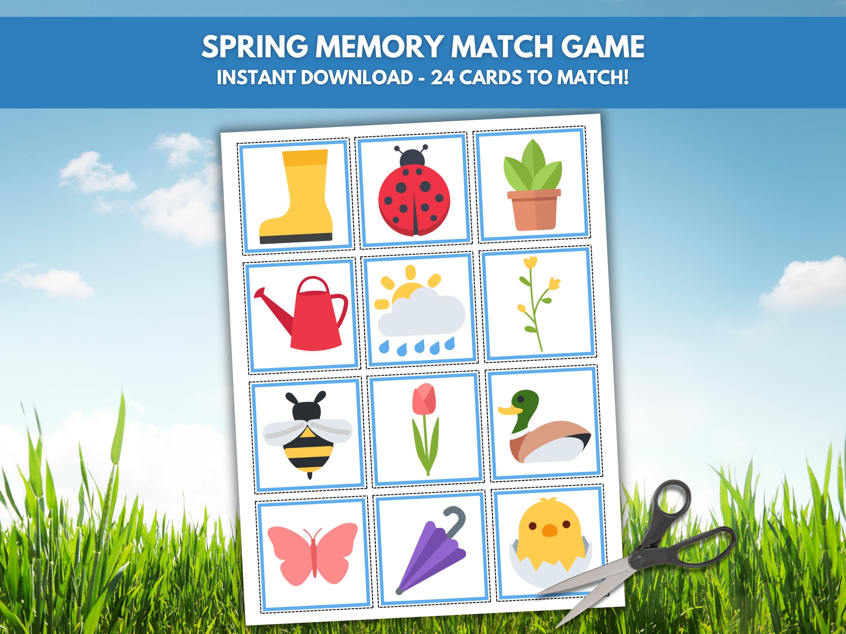 Spring Memory Game Printable, Spring Matching Game, Toddler Preschool ...