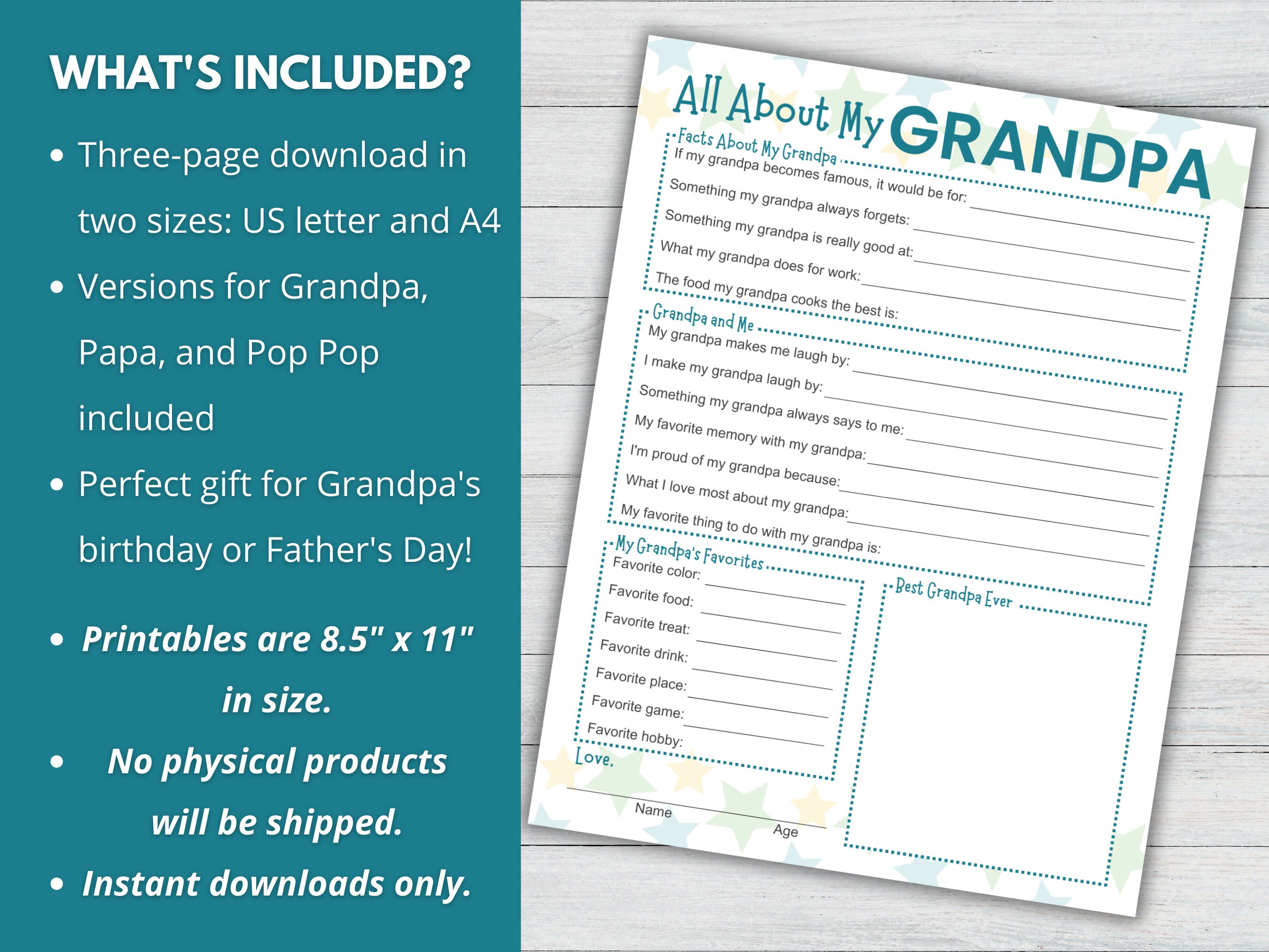 All About My Grandpa Printable, Grandparents Day, Fathers Day Gift ...