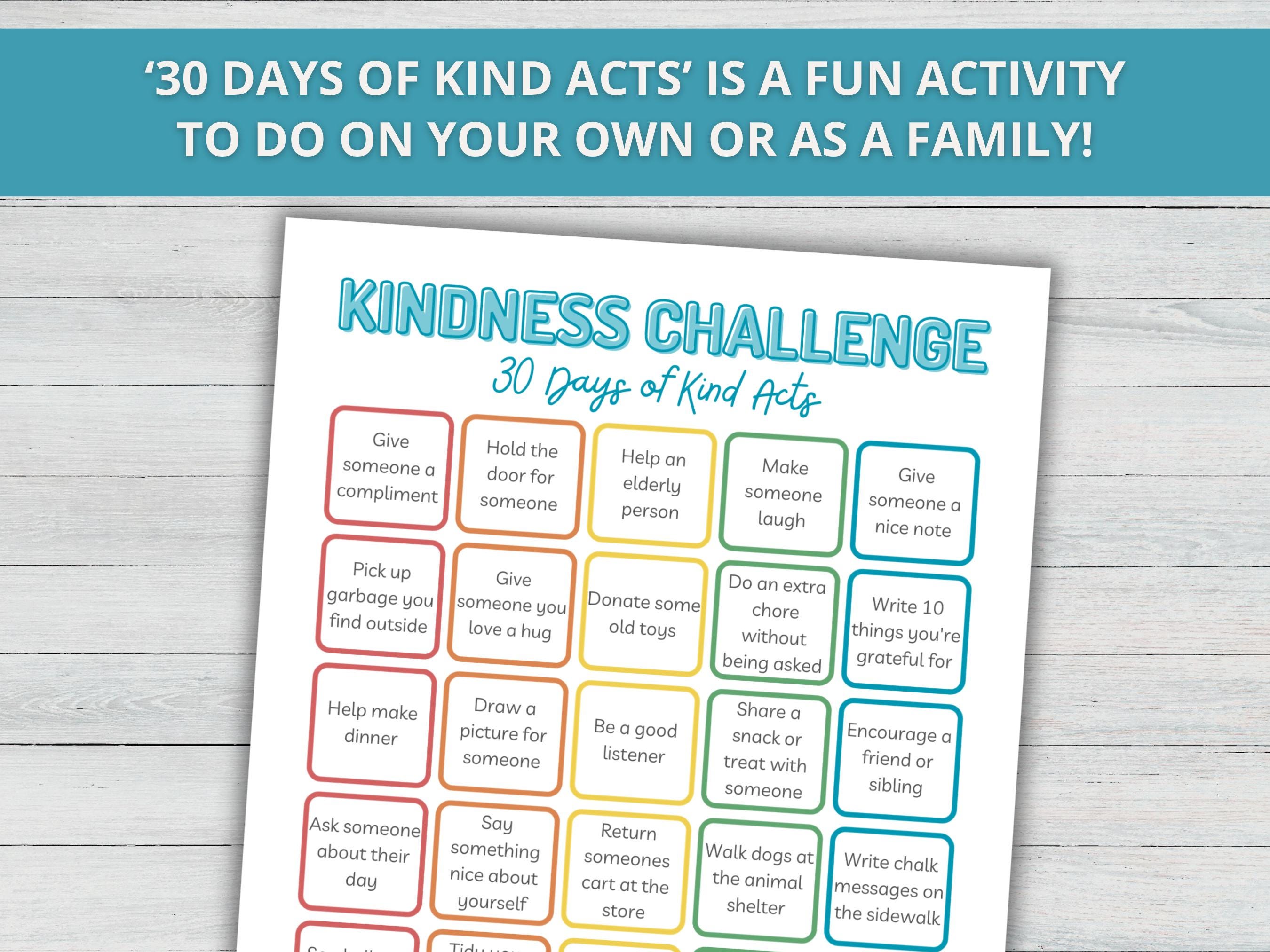 Acts of Kindness Calendar, Kindness Challenge, Kids Kindness Calendar ...