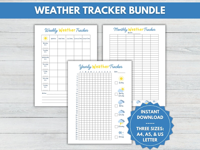 Weather Tracker Printable, Weekly Monthly Yearly Weather Chart, Kids ...
