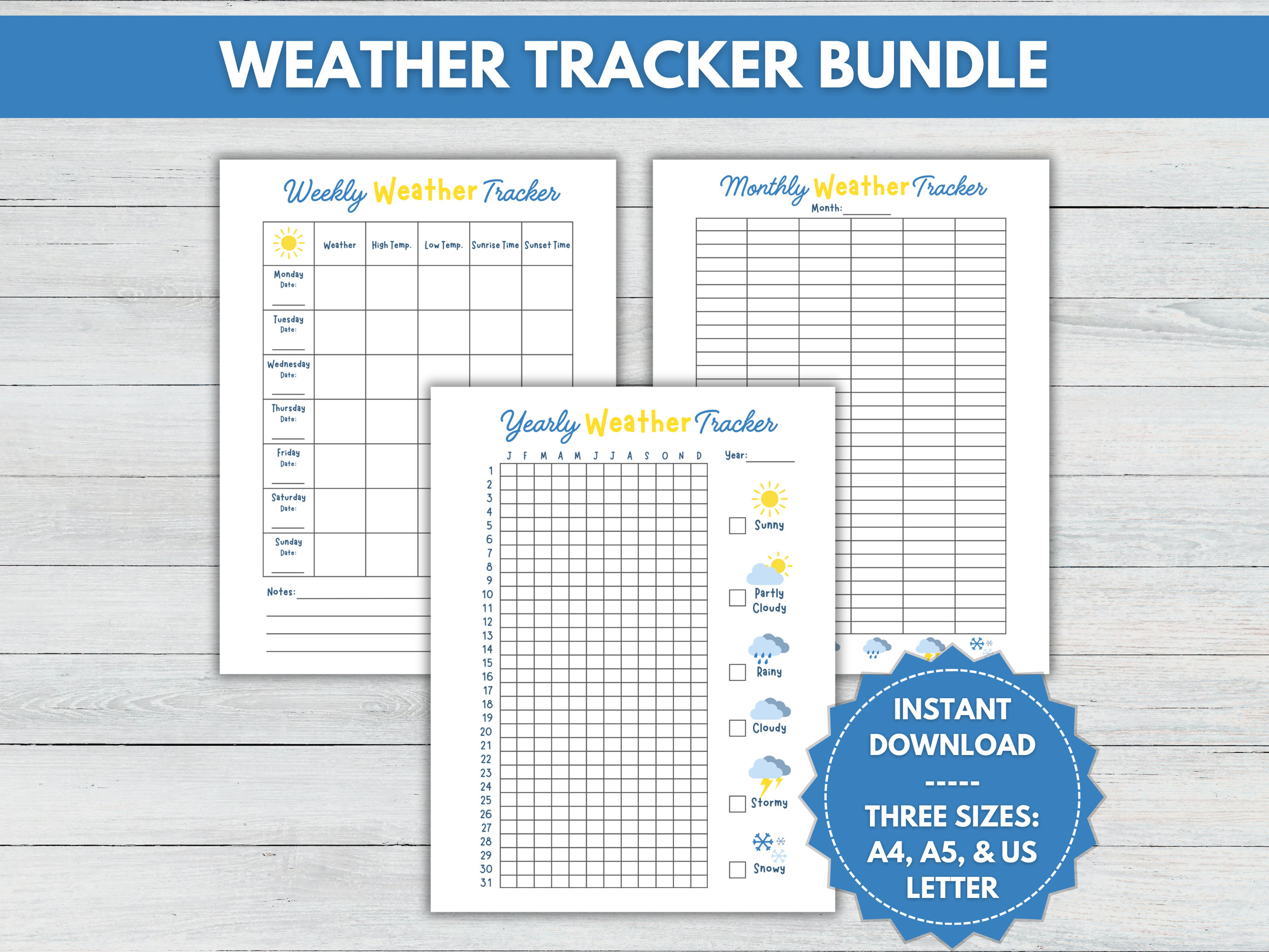 Weather Tracker Printable, Weekly Monthly Yearly Weather Chart, Kids ...