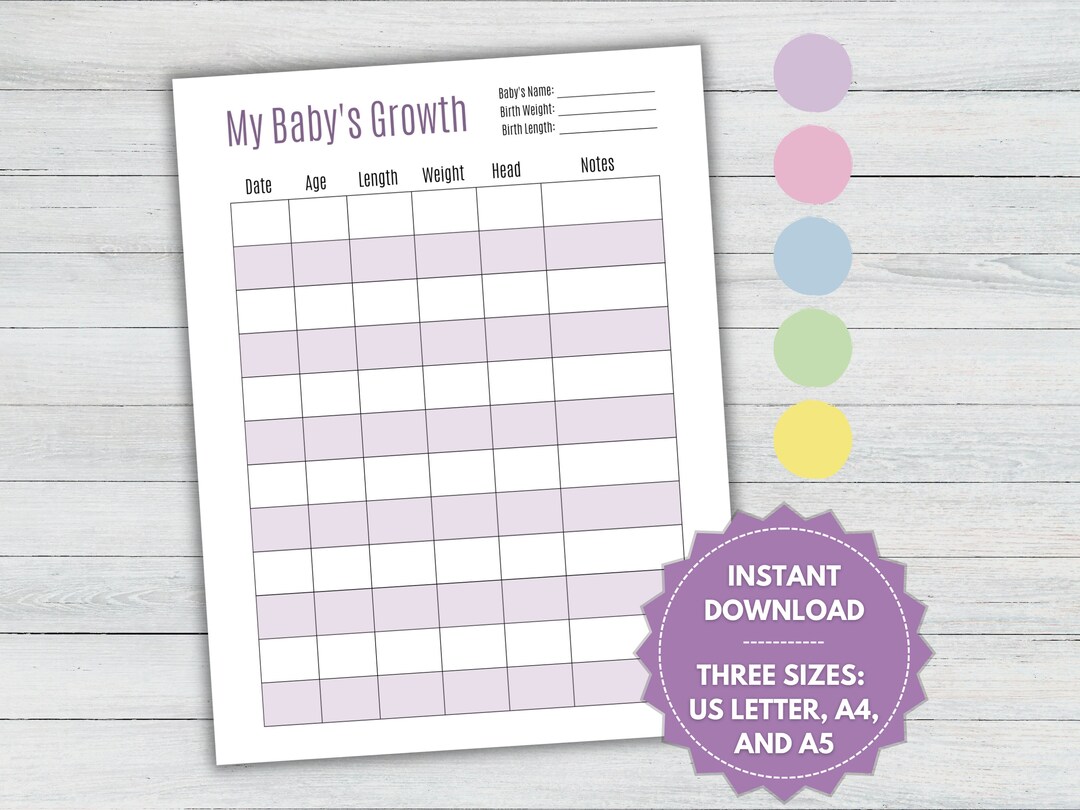 Baby Growth Chart Printable, Baby Growth Log, Baby Growth Tracker, Baby ...