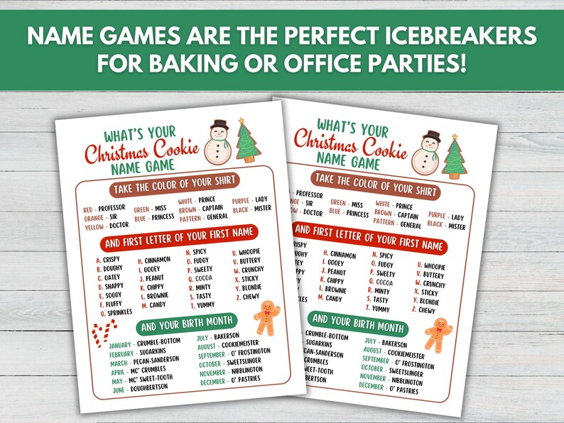 What's Your Christmas Cookie Name Game + Name Tags, Christmas Cookie ...