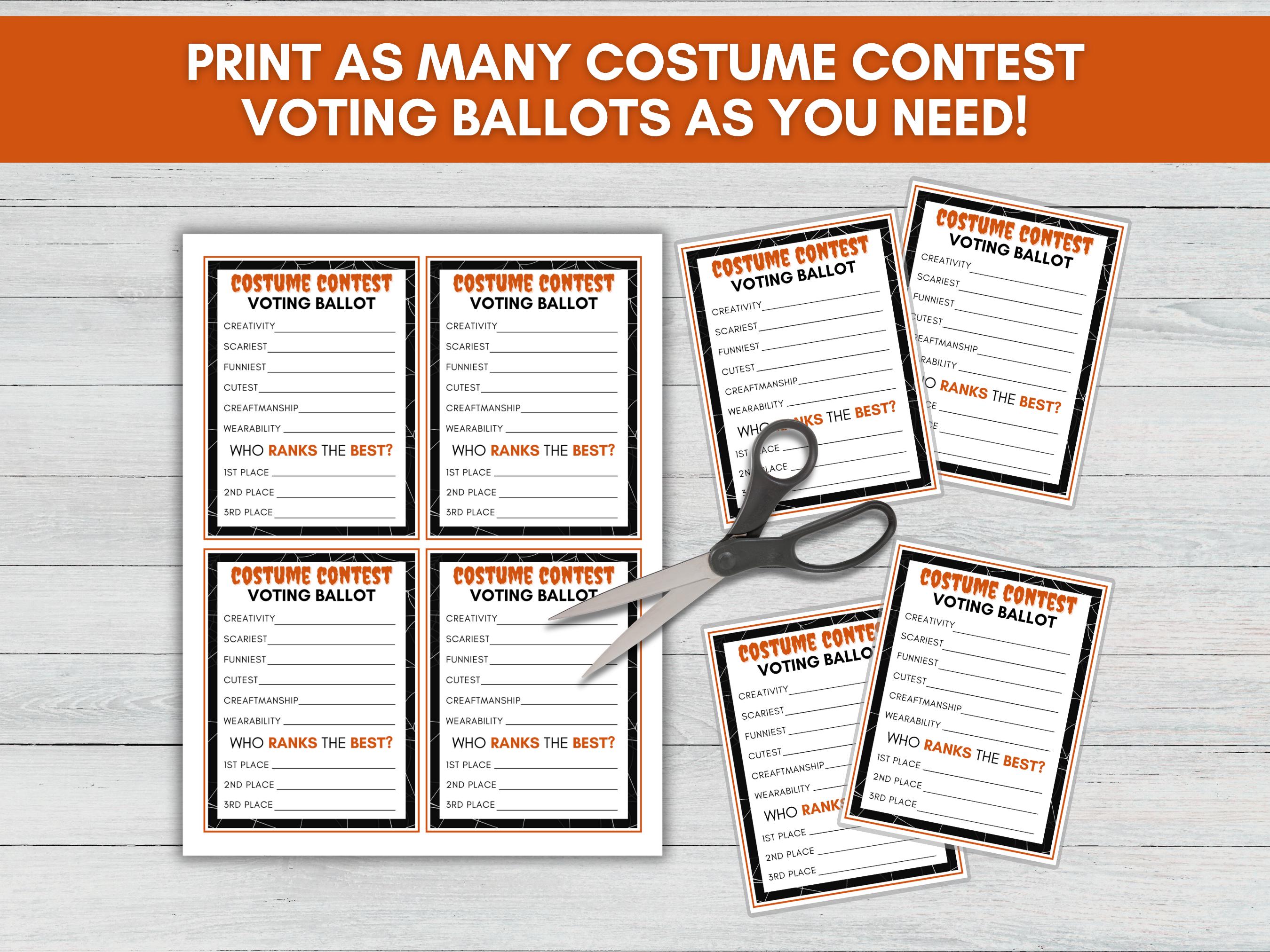 Halloween Costume Contest Kit, Costume Contest Voting Card Ballots ...