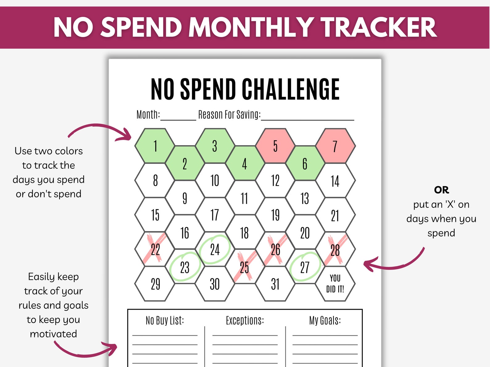 No Spend Challenge Printable, No Spend Month Tracker, Money Saving ...