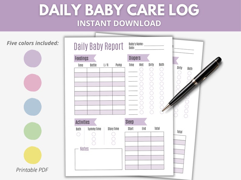 Infant Daily Log, Daily Baby Care Log, Feeding, Sleep, & Diaper ...