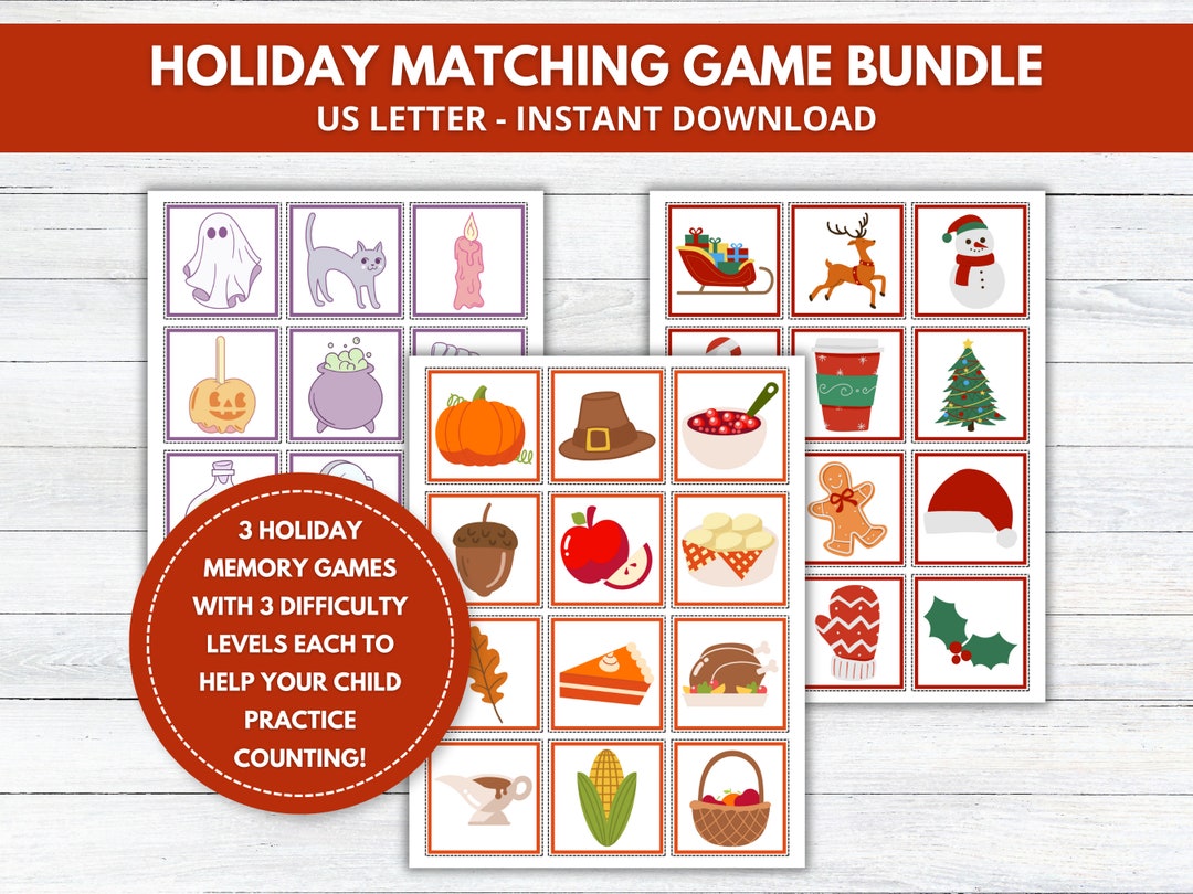 Holiday Matching Game, Holiday Memory Game, Memory Card Game, Toddler ...