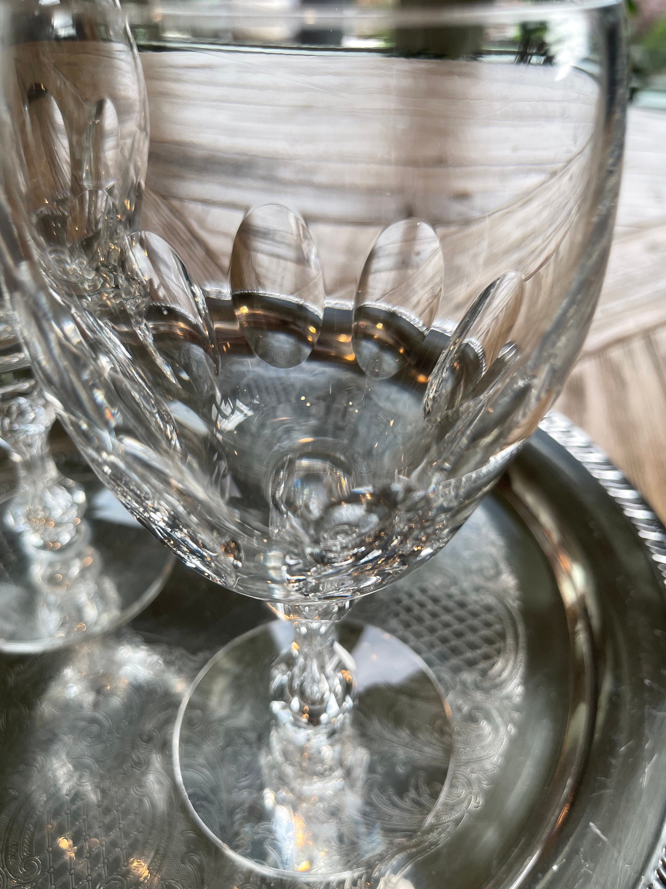 Pair of Vintage Tiffin Crystal Water Goblets, Hand-blown Glass, Hand ...
