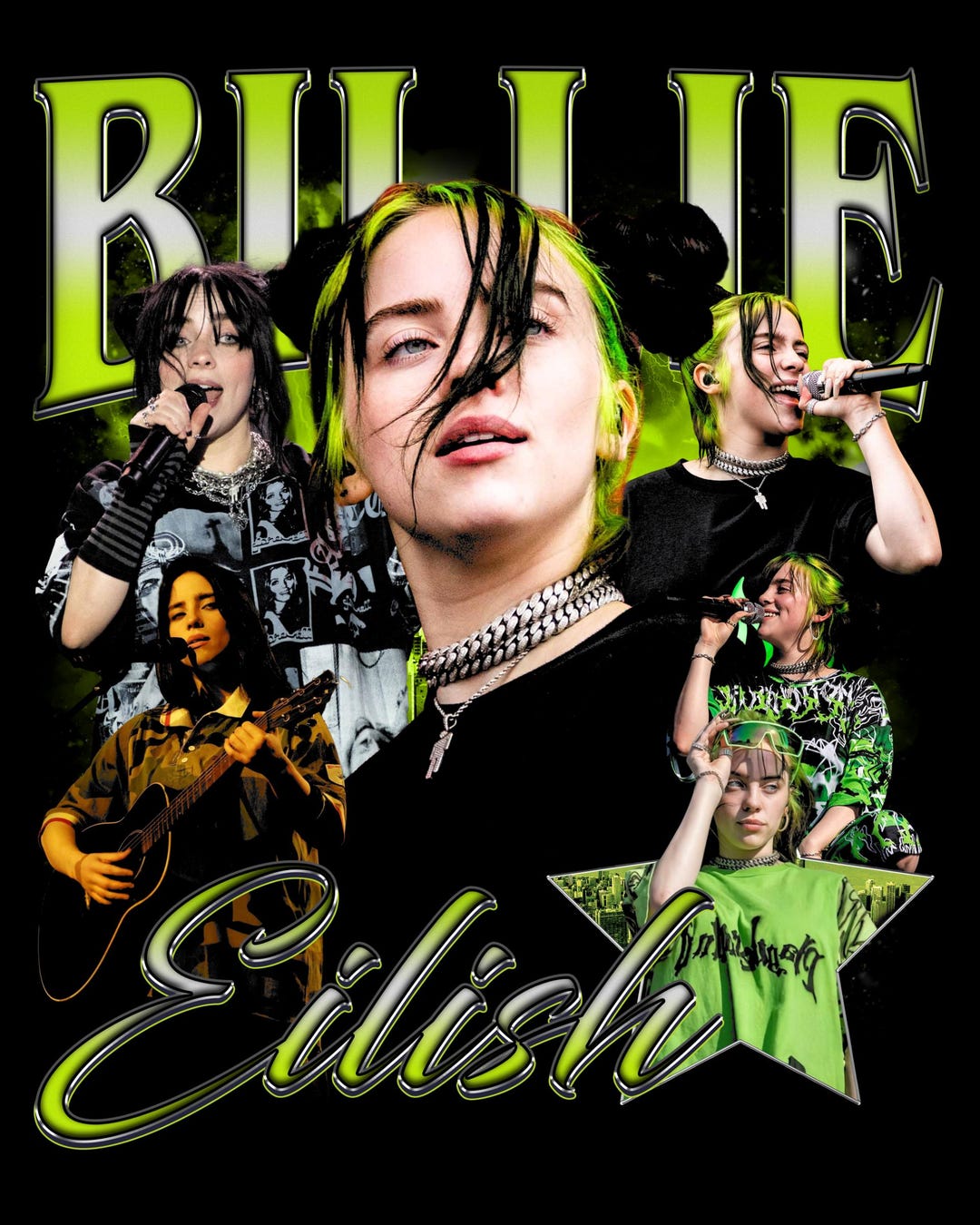 Billie Eilish Fan Design for T Shirt Print DTF and DTG, PNG File ...