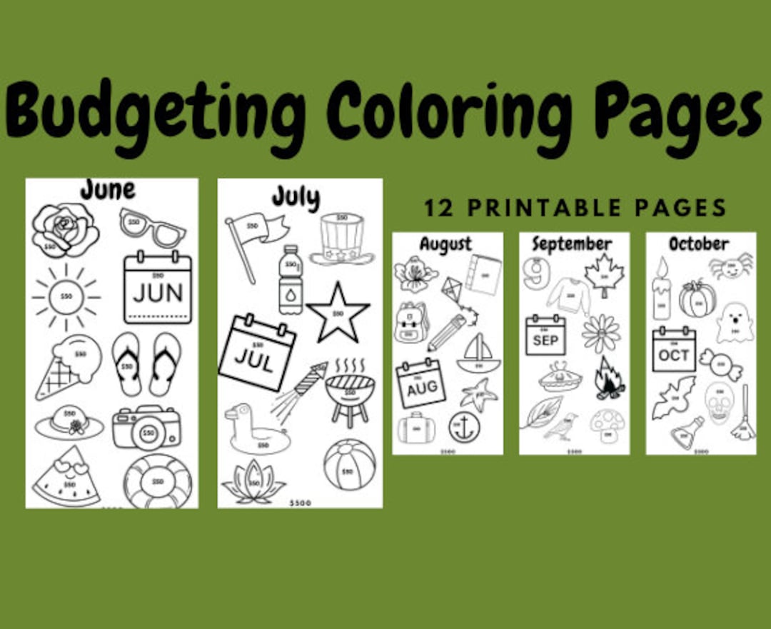 Printable Budgeting Coloring Pages | Set of 12 | Save 500 Each Month ...