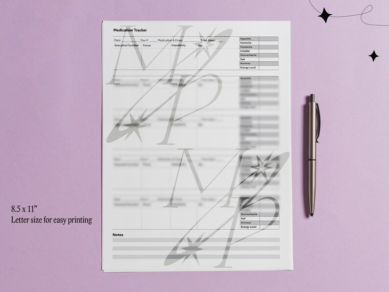 ADHD Medication Tracker Digital / Printable Worksheet, Side Effect Log ...