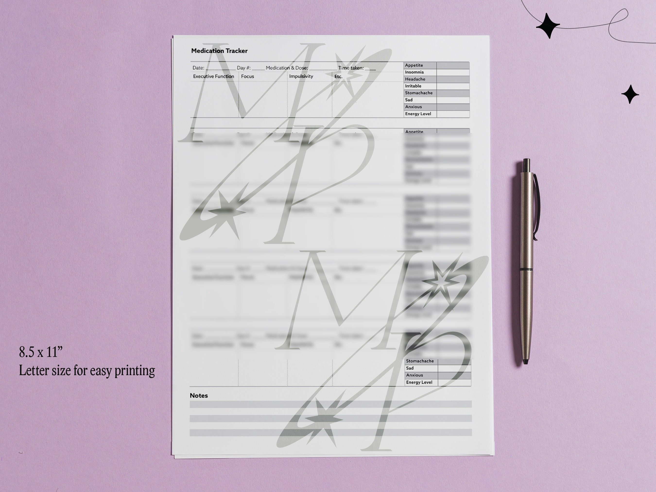 ADHD Medication Tracker Digital / Printable Worksheet, Side Effect Log ...