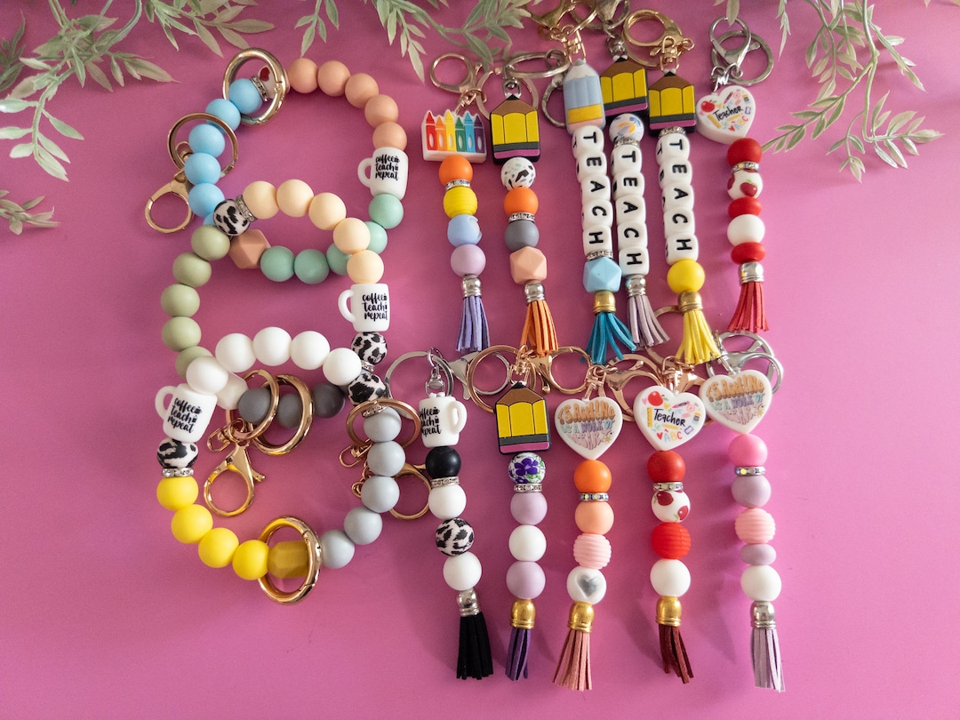Teacher Silicone Beads Keychain| Teach Keychain, Custom Keychain, Cute ...