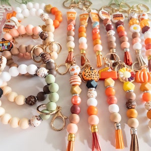 Fall Beaded Wristlet Keychain: Autumn Silicone Beads & Tassel - Etsy