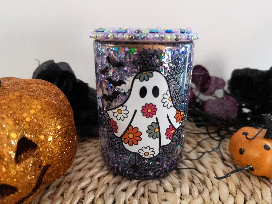 Floral Ghost Snow Globe Glass Mug Spooky Glass Mug Ghost - Etsy