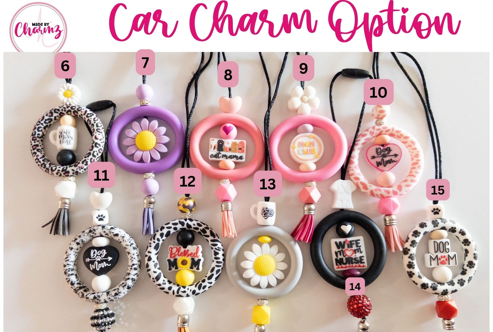 Beaded Car Charm| Rearview Mirror Car Charm, Car Accessory, Silicone ...