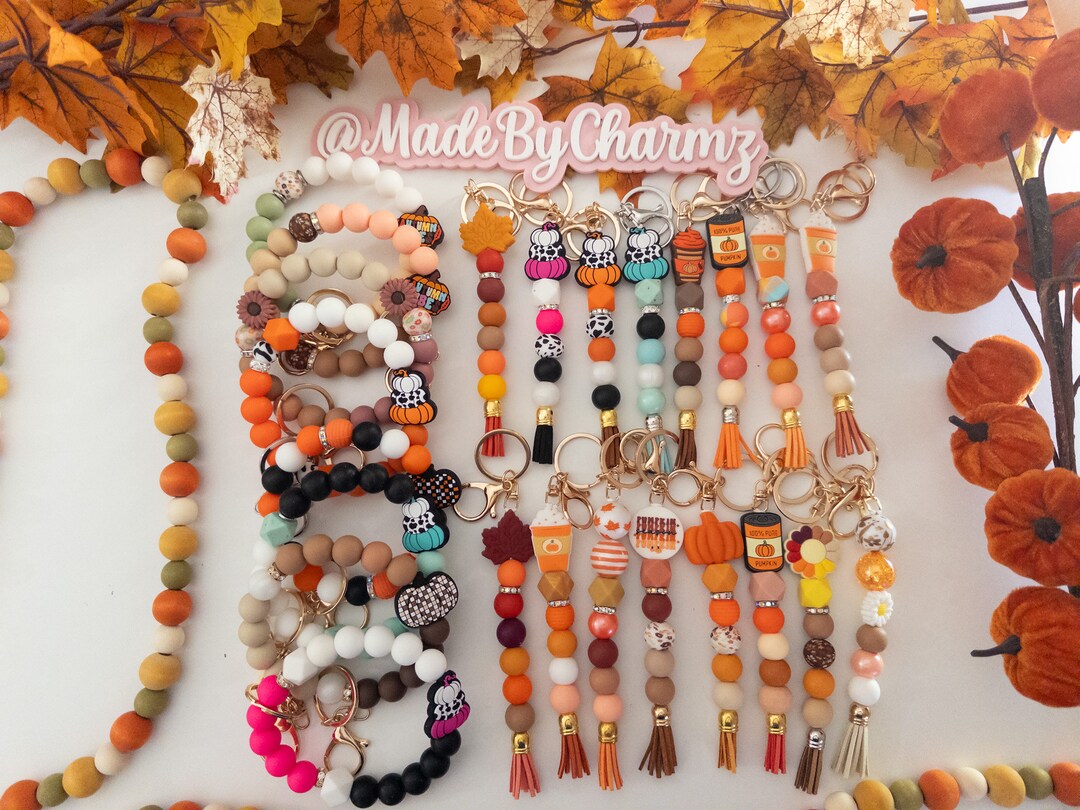 Fall Beaded Wristlet Keychain: Autumn Silicone Beads & Tassel - Etsy