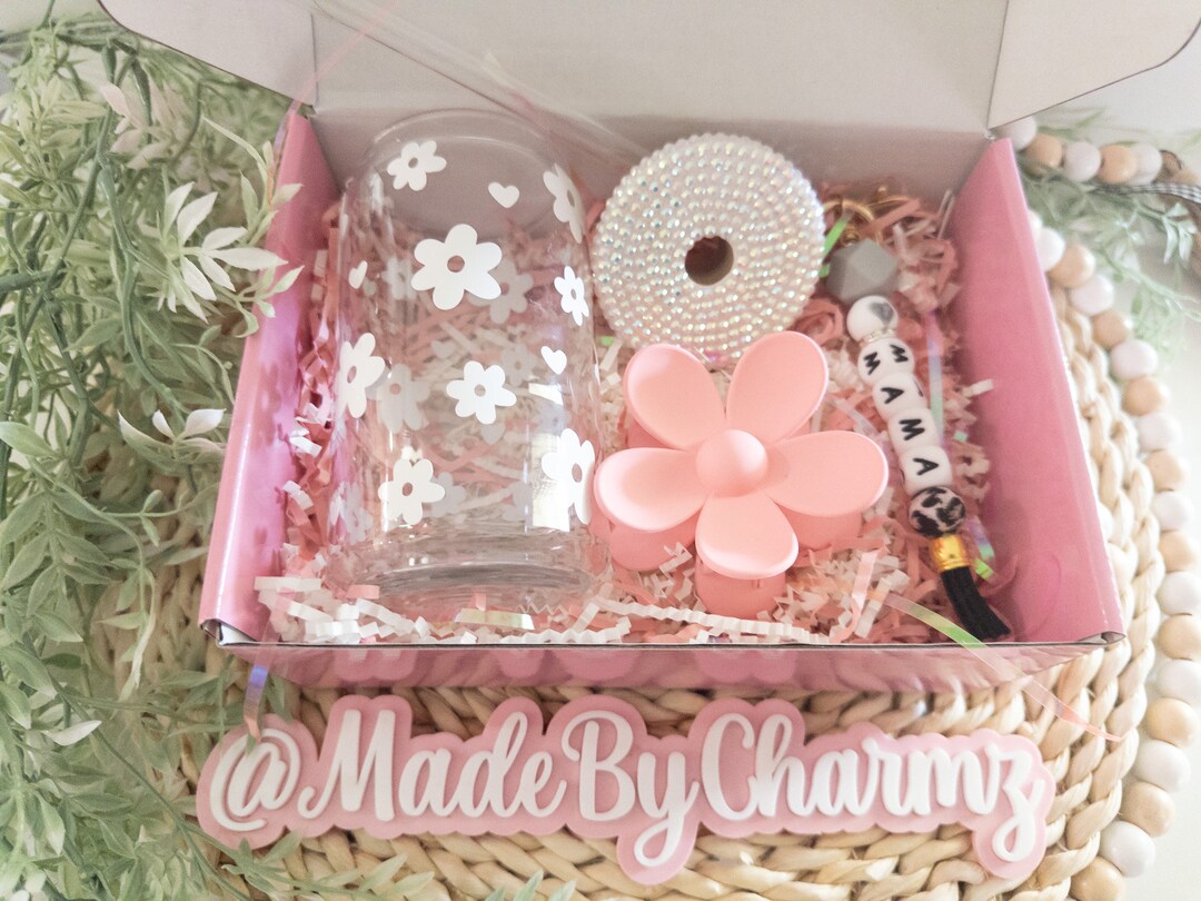Glass Can Gift Box Cute Gift Box, Silicone Beads Keychain, Retro Flower ...