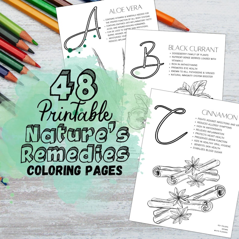 48 Coloring Pages | Herbs A-Z Natural Remedies - Etsy