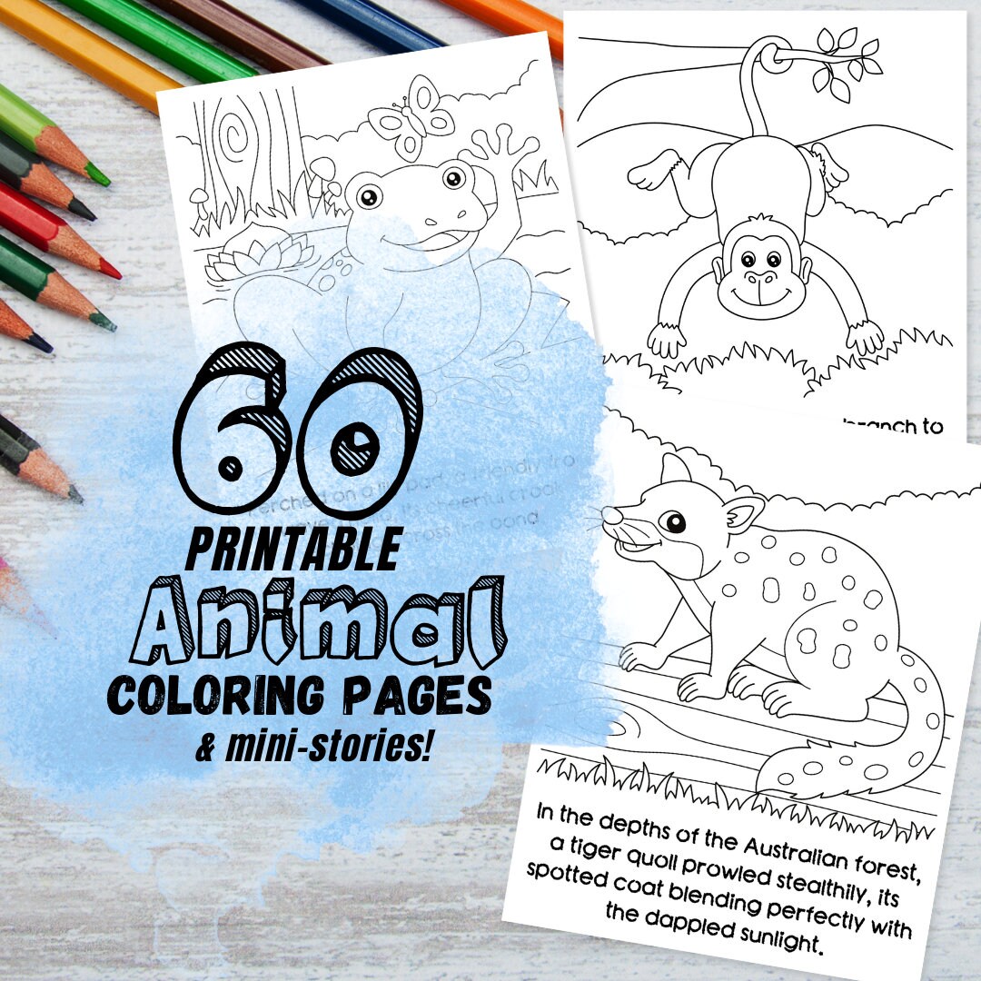 Animal Coloring Pages With Stories: 60 Printable Pdfs (digital Download ...