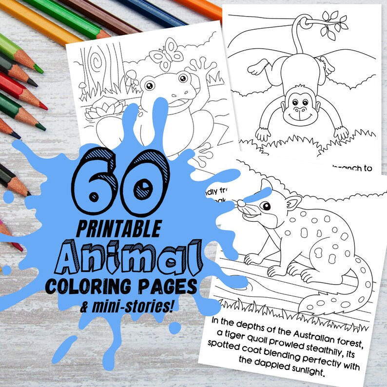 Animal Coloring Pages With Stories 60 High-quality Pdfs for Instant ...