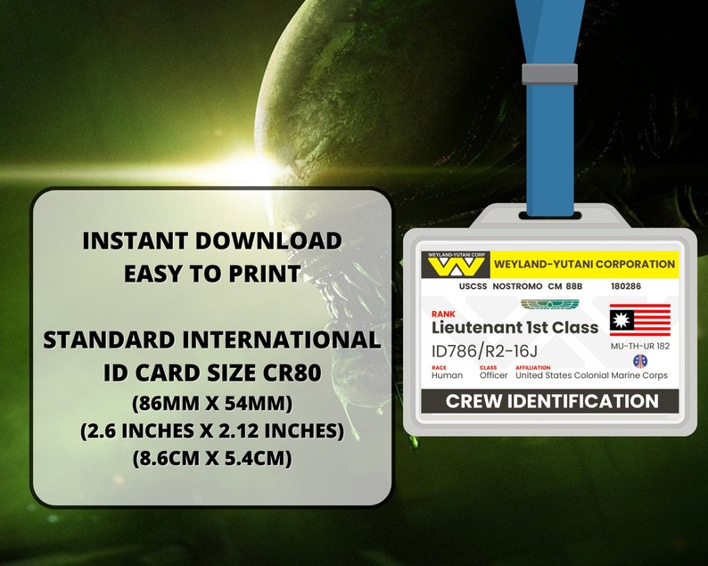 PRINTABLE Lieutenant Id Cosplay Id Card Alien Id Badge Name - Etsy