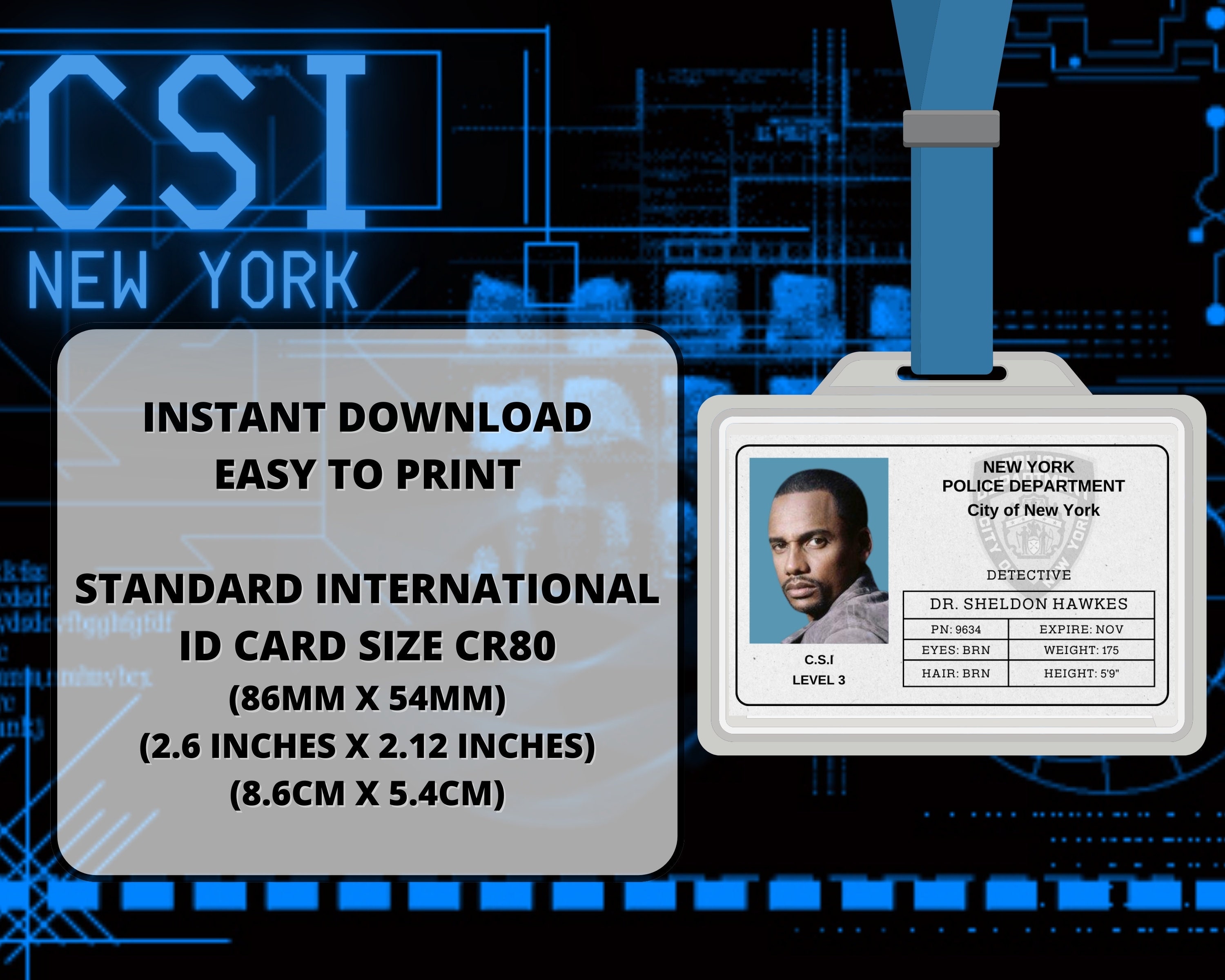 PRINTABLE Dr. Sheldon Hawkes CSI New York Id Badge Cosplay - Etsy