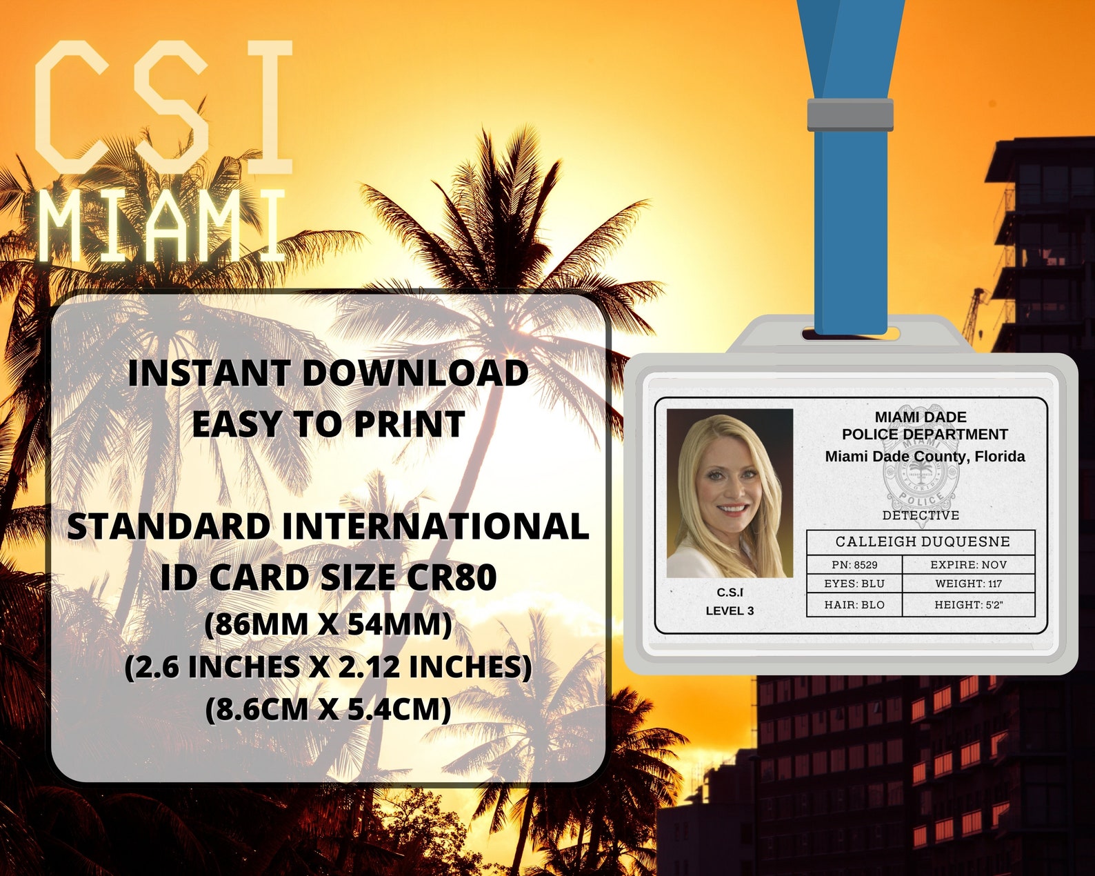 PRINTABLE Calleigh Duquesne CSI Miami Id Badge Cosplay - Etsy